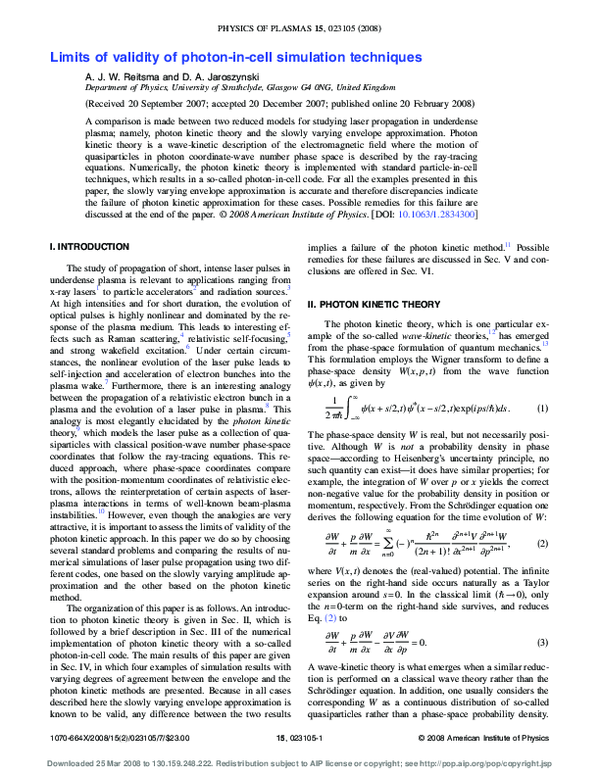(PDF) Limits of validity of photon-in-cell simulation techniques