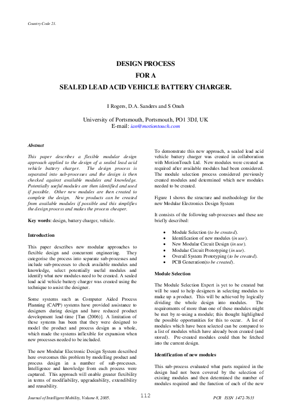 (PDF) Design process for a sealed lead acid vehicle battery charger