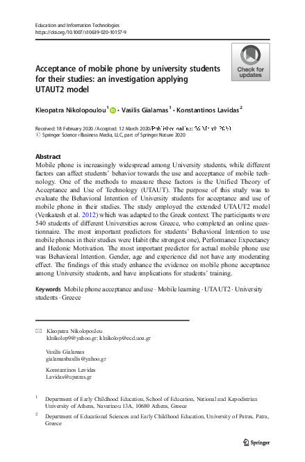 (PDF) Acceptance of mobile phone by university students for their studies: an investigation ...
