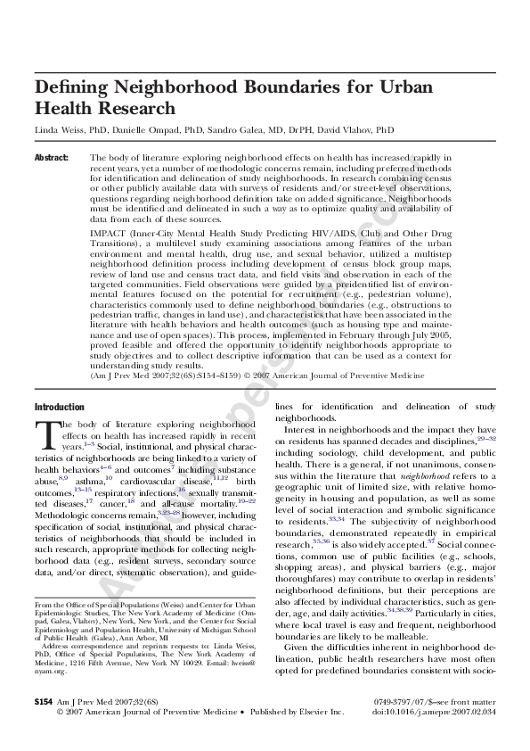 (PDF) Defining Neighborhood Boundaries for Urban Health Research