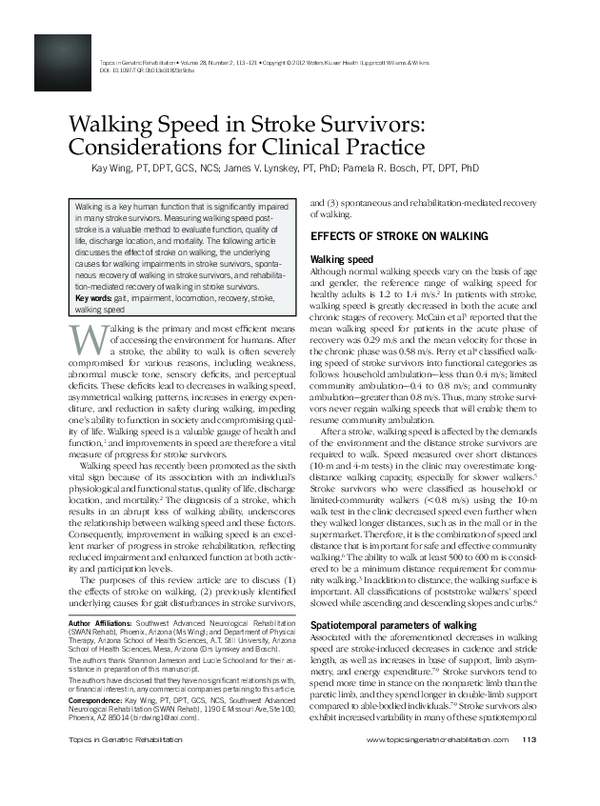 (PDF) Walking Speed in Stroke Survivors