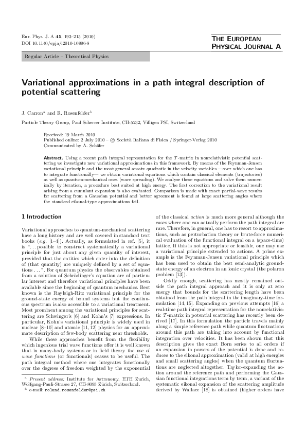 (PDF) Variational approximations in a path integral description of potential scattering