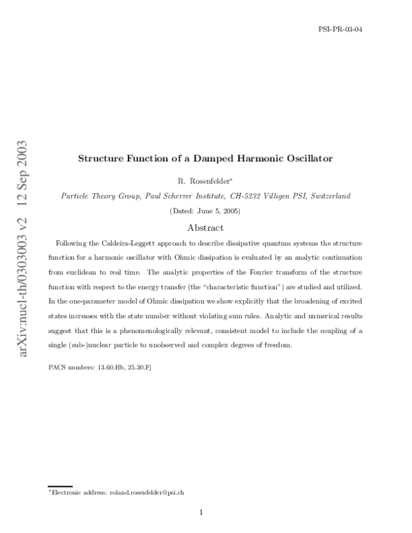 (PDF) Structure Function of Damped Harmonic Oscillator