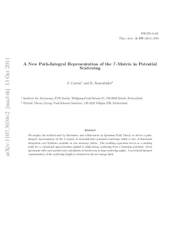 (PDF) A new path-integral representation of the T-matrix in potential scattering