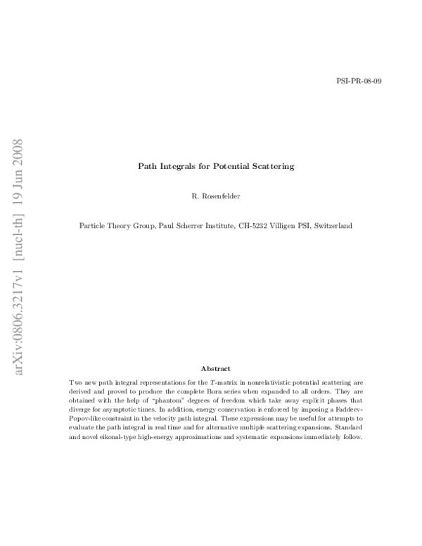 (PDF) Path integrals for potential scattering