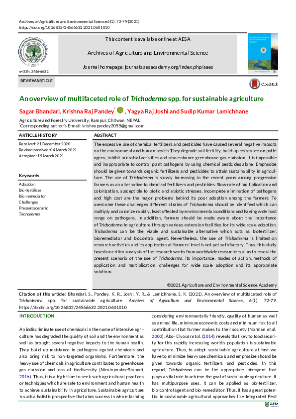 (PDF) An overview of multifaceted role of Trichoderma spp. for sustainable agriculture