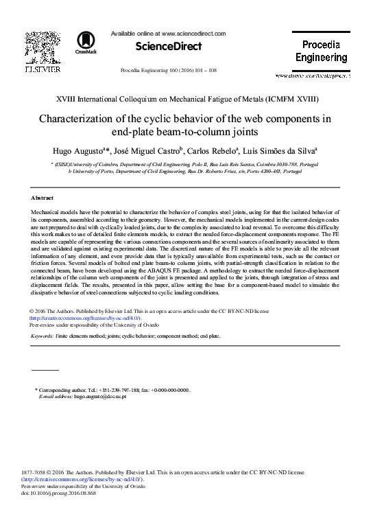 Pdf Characterization Of The Cyclic Behavior Of The Web Components In End Plate Beam To Column