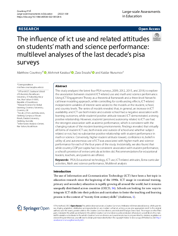 (PDF) The influence of ict use and related attitudes on students' math ...