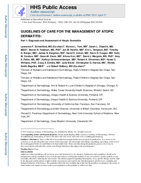 (PDF) Guidelines of care for the management of atopic dermatitis