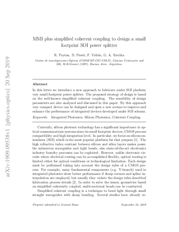 MMI plus simplified coherent coupling to design a small footprint SOI ...