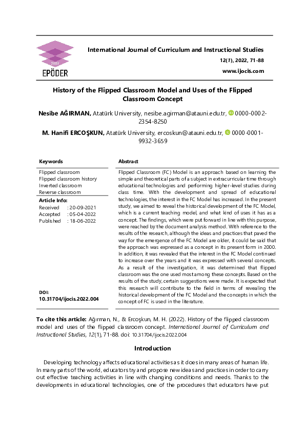 (PDF) History of the Flipped Classroom Model and Uses of the Flipped ...
