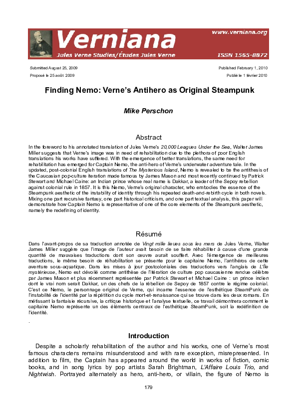 (PDF) Finding Nemo: Verne's Antihero as Original Steampunk