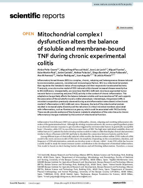(PDF) Mitochondrial complex I dysfunction alters the balance of soluble and membrane-bound TNF ...