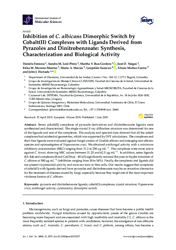 (PDF) Inhibition of C. albicans Dimorphic Switch by Cobalt(II ...