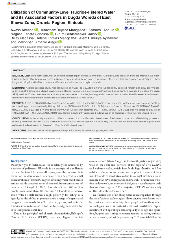 (PDF) Utilization of Community-Level Fluoride-Filtered Water and its ...