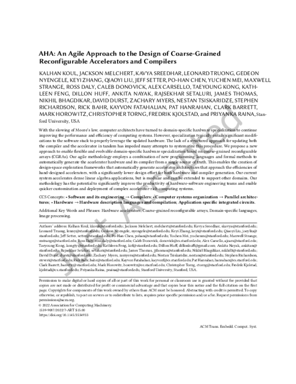 Pdf Aha An Agile Approach To The Design Of Coarse Grained Reconfigurable Accelerators And