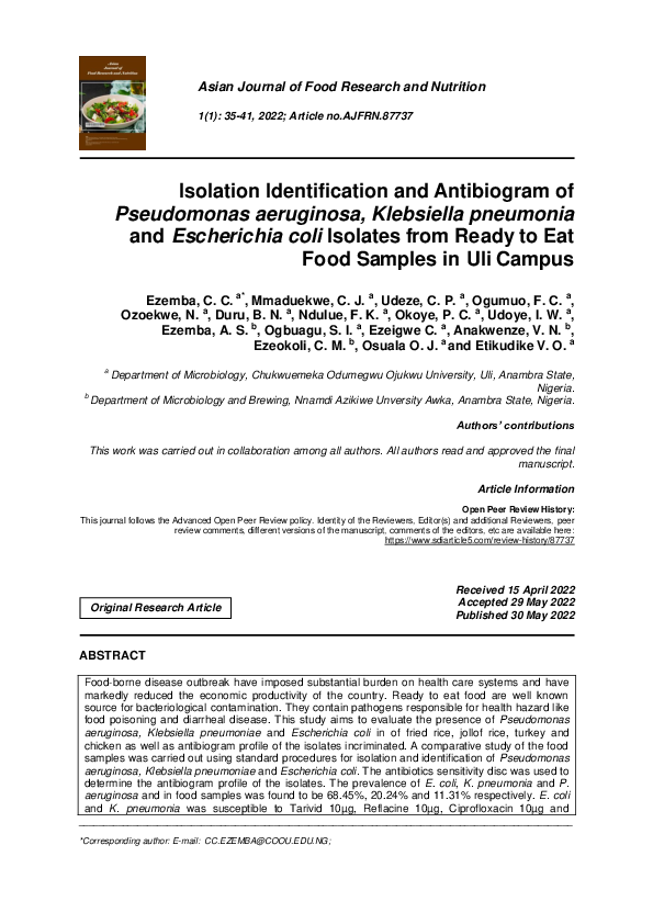 Pdf Isolation Identification And Antibiogram Of Pseudomonas