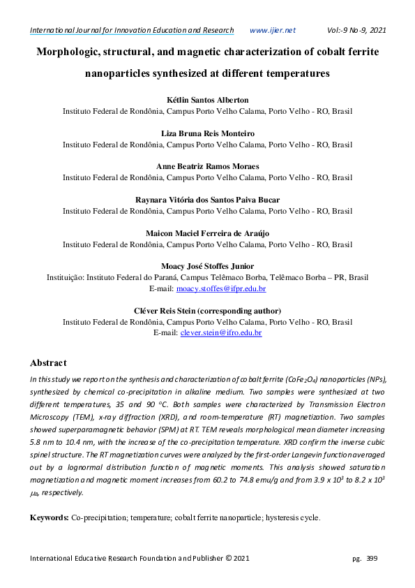 (PDF) Morphologic, structural, and magnetic characterization of cobalt ferrite nanoparticles ...