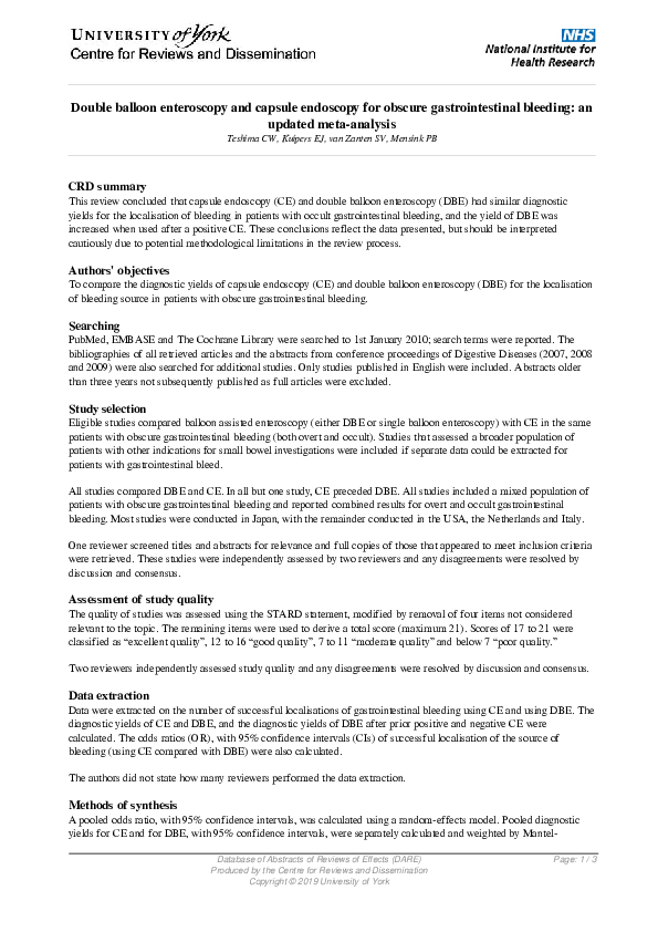 Pdf Double Balloon Enteroscopy And Capsule Endoscopy For Obscure Gastrointestinal Bleeding An