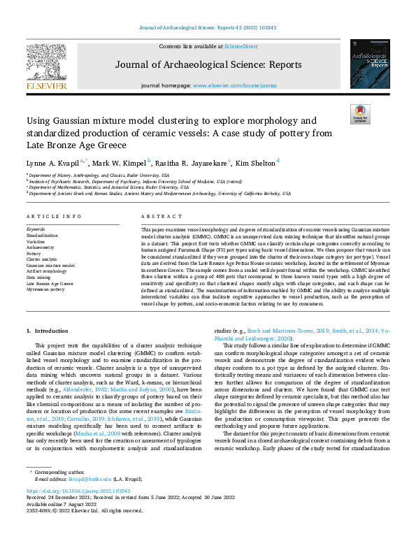 Pdf Using Gaussian Mixture Model Clustering To Explore Morphology And Standardized Production