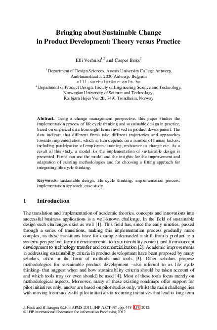 (PDF) Bringing about Sustainable Change in Product Development: Theory ...