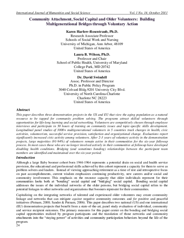 (PDF) Community Attachment, Social Capital and Older Volunteers ...
