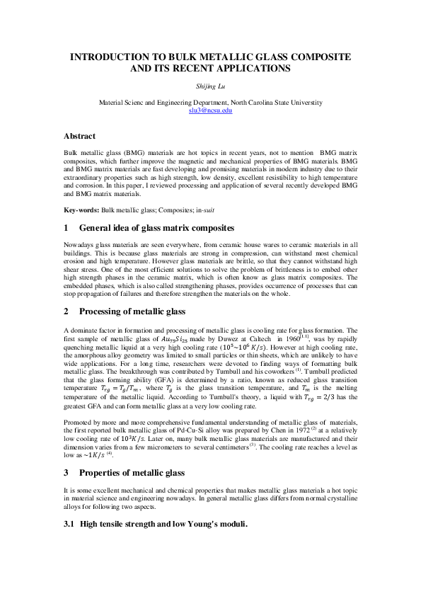 (PDF) Introduction to bulk metallic glass composite and its recent ...