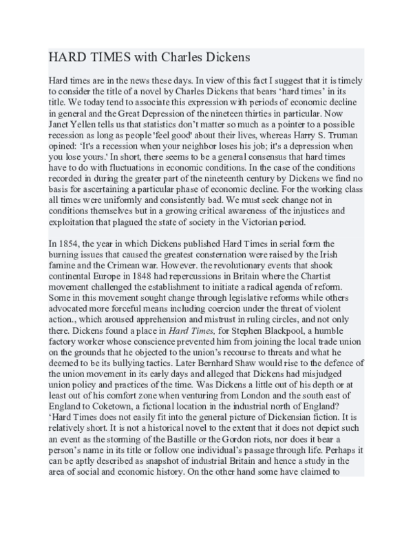 (DOC) HARD TIMES with Charles Dickens