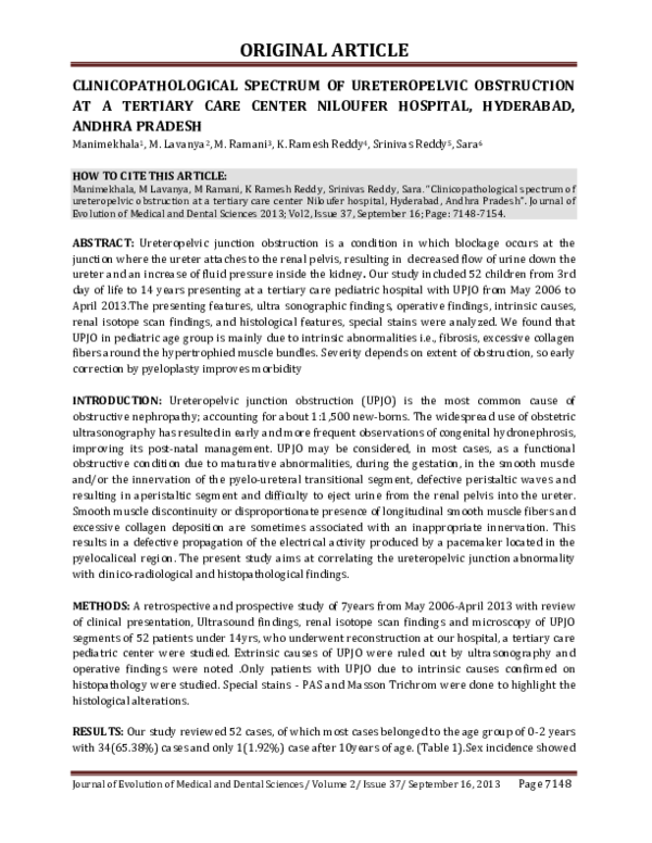 (PDF) Clinicopathological Spectrum of Ureteropelvic Obstruction at a ...