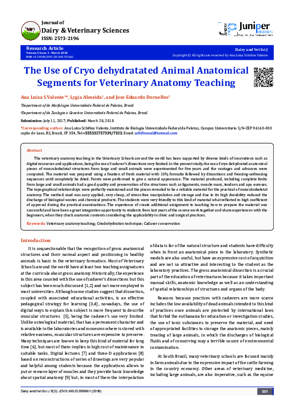 (PDF) The Use of Cryo dehydratated Animal Anatomical Segments for Veterinary Anatomy Teaching ...