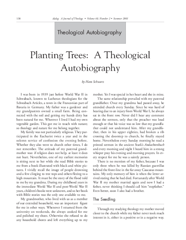 (PDF) Planting Trees: A Theological Autobiography