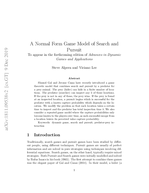 (PDF) A Game Model of Search and Pursuit | Steve Alpern - Academia.edu