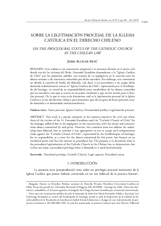 (PDF) Sobre La Legitimación Procesal De La Iglesia Católica en El ...