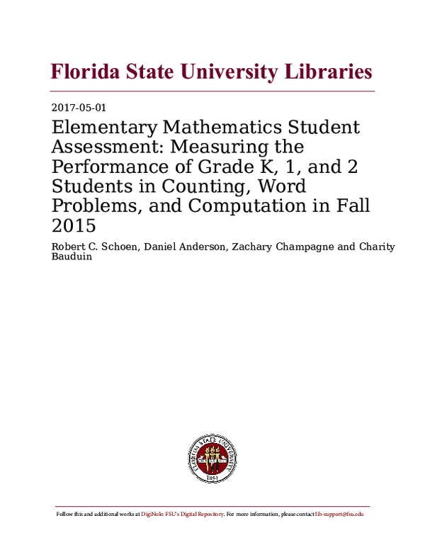 (PDF) Elementary Mathematics Student Assessment: Measuring the ...
