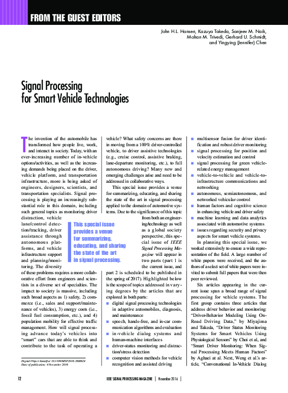 (PDF) Signal Processing for Smart Vehicle Technologies [From the Guest ...