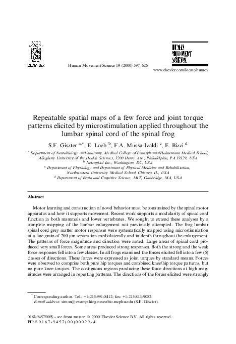 (PDF) Repeatable spatial maps of a few force and joint torque patterns ...