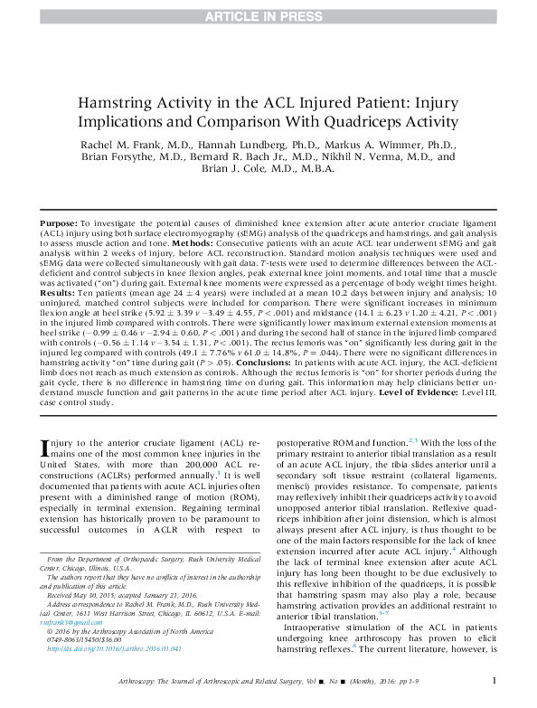 (PDF) Hamstring Activity in the ACL Injured Patient: Injury ...