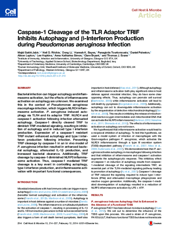 (PDF) Caspase-1 Cleavage of the TLR Adaptor TRIF Inhibits Autophagy and ...