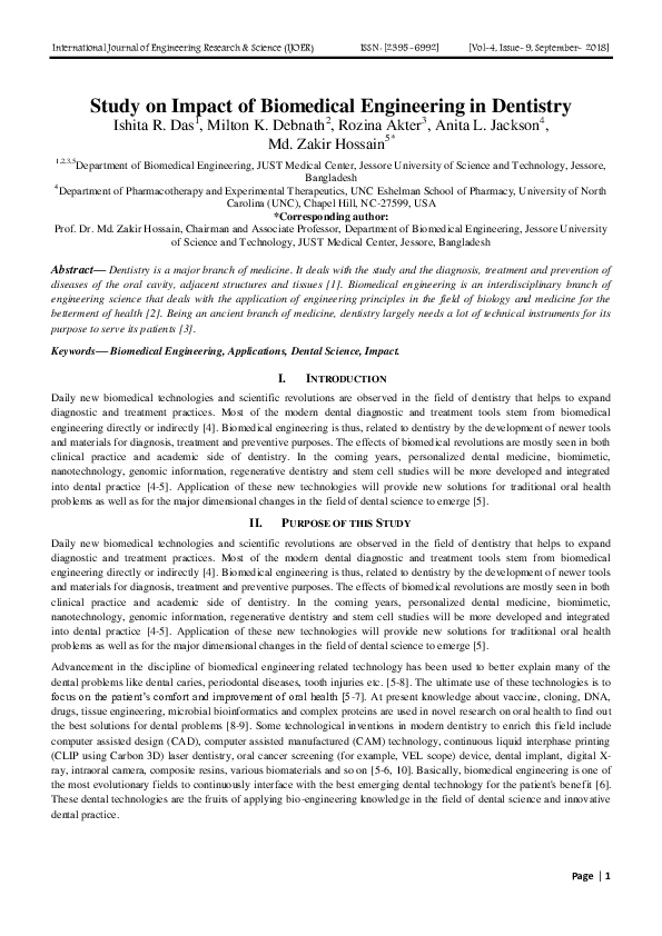 (PDF) Study On Impact Of Biomedical Engineering In Dentistry