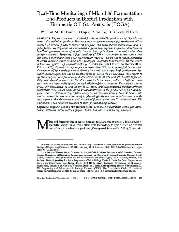 (PDF) Real-Time Monitoring of Microbial Fermentation End-Products in Biofuel Production with ...