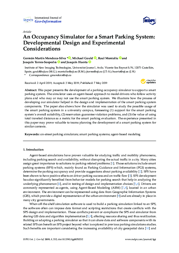 (PDF) An Occupancy Simulator for a Smart Parking System: Developmental Design and Experimental ...