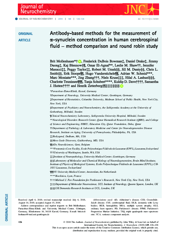 (PDF) Antibody-based methods for the measurement of α-synuclein ...