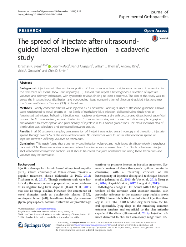 (PDF) The spread of Injectate after ultrasound-guided lateral elbow ...