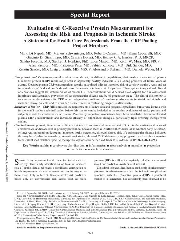 (PDF) Evaluation of C-Reactive Protein Measurement for Assessing the Risk and Prognosis in ...