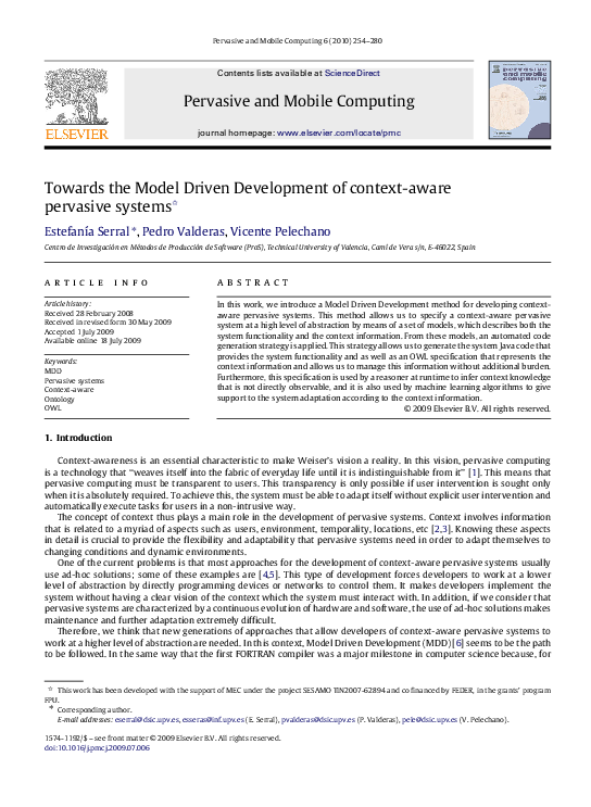 (PDF) Towards the Model Driven Development of context-aware pervasive ...