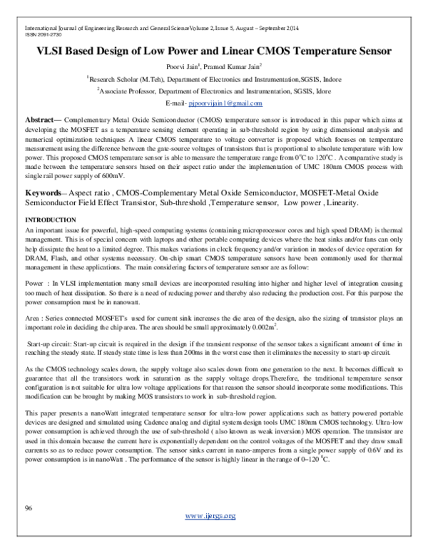 Pdf Vlsi Based Design Of Low Power And Linear Cmos Temperature Sensor Poorvi
