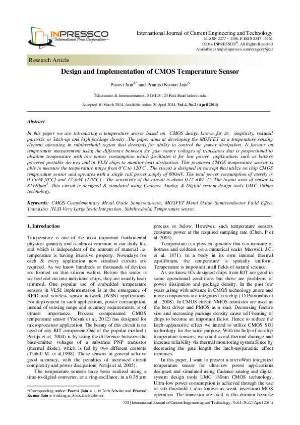 Pdf Design And Implementation Of Cmos Temperature Sensor
