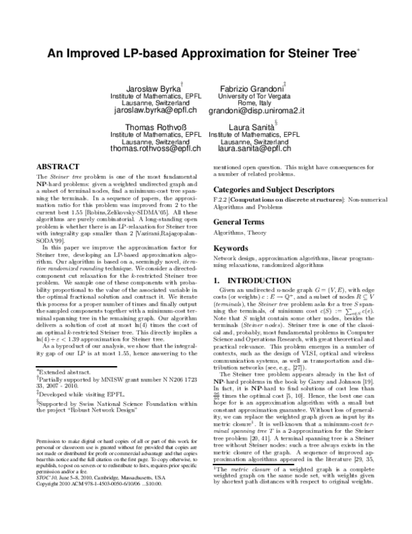 (PDF) An improved LP-based approximation for steiner tree
