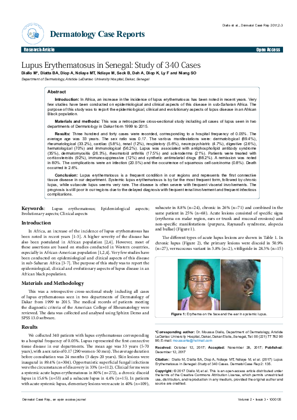 (PDF) Lupus Erythematosus in Senegal: Study of 340 Cases