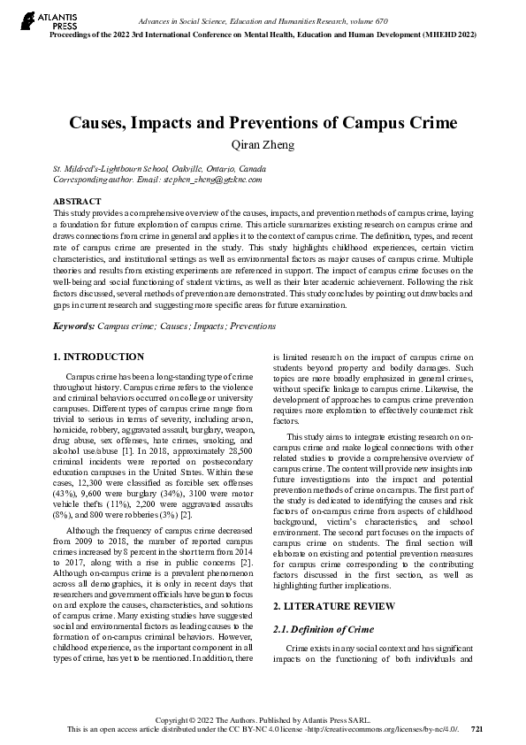 (PDF) Causes, Impacts and Preventions of Campus Crime